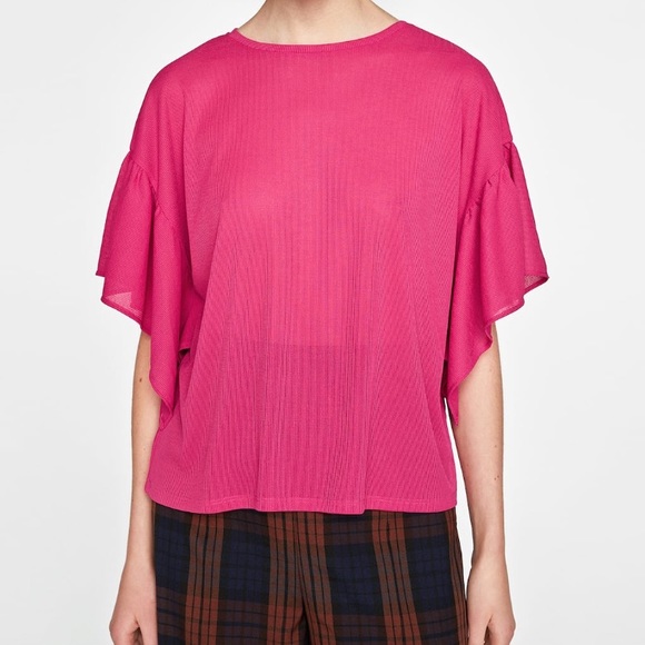 Zara | Tops | Nwt Zara Ruffled Sleeve Tshirt | Poshmark